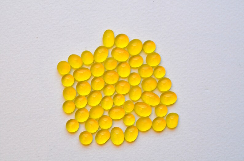 Canary Yellow Glass Cabochons Pack of 6 Sizes 5,6,7,8 Mm, Fused Murano ...