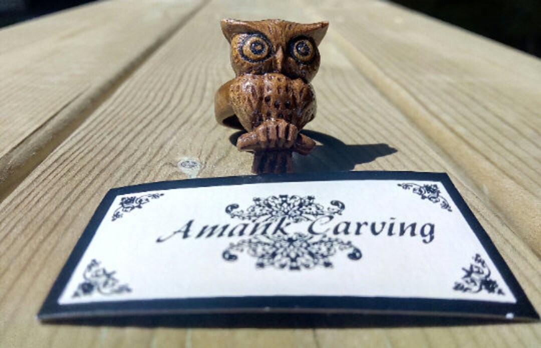 Hand Carved Wood Ring Painted Wood Ring Owl Ring Handmade Jewelry ...