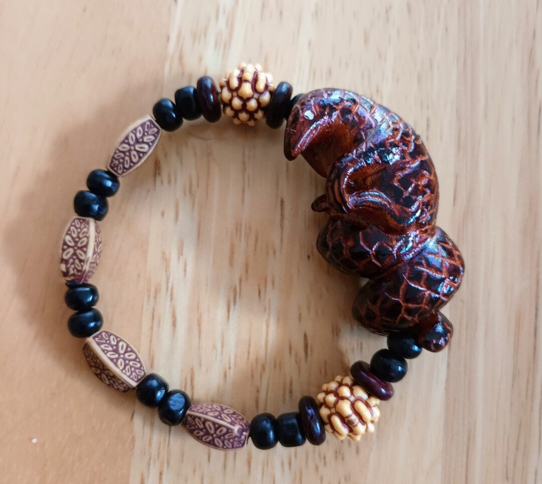 Asian Pangolin Bracelet & Painted Teak Wood Endangered Animal - Etsy