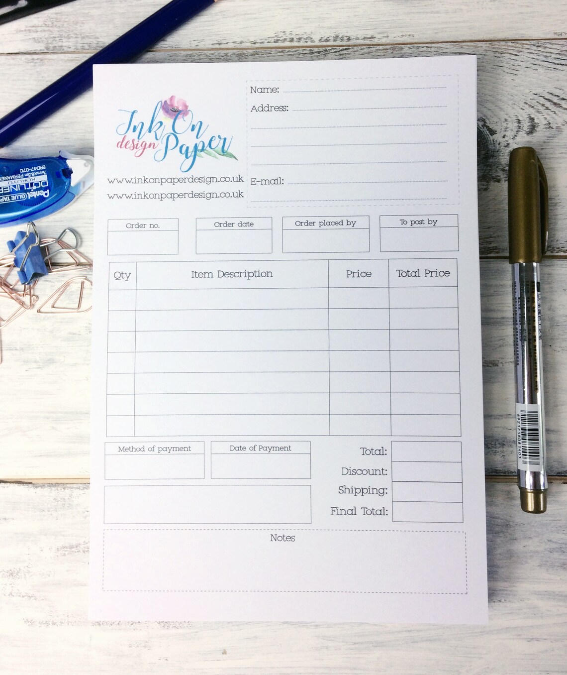 Order Receipt Book, Custom Order Form, Size A5, Sellers Supplies ...