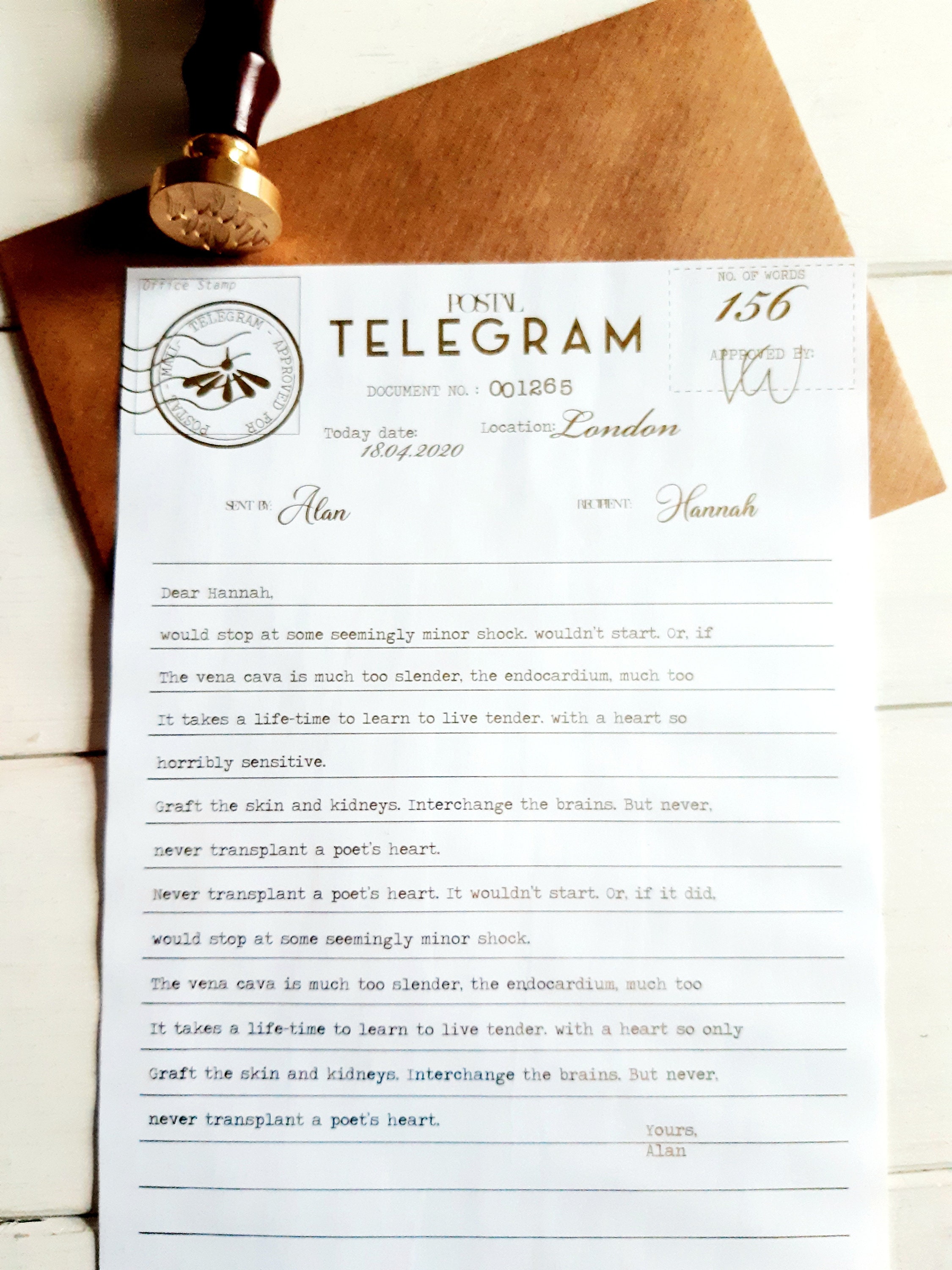Telegram Love Letter Important Message Printed Letter - Etsy UK