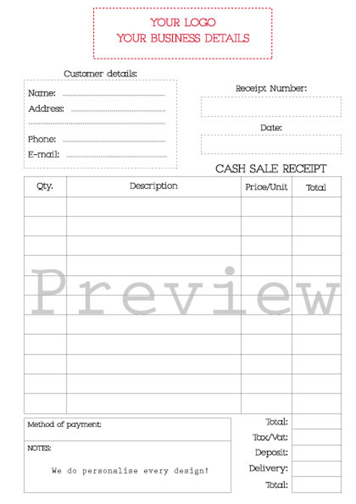 Cash Receipt Book Printable Petty Cash Receipt Receipt - Etsy UK
