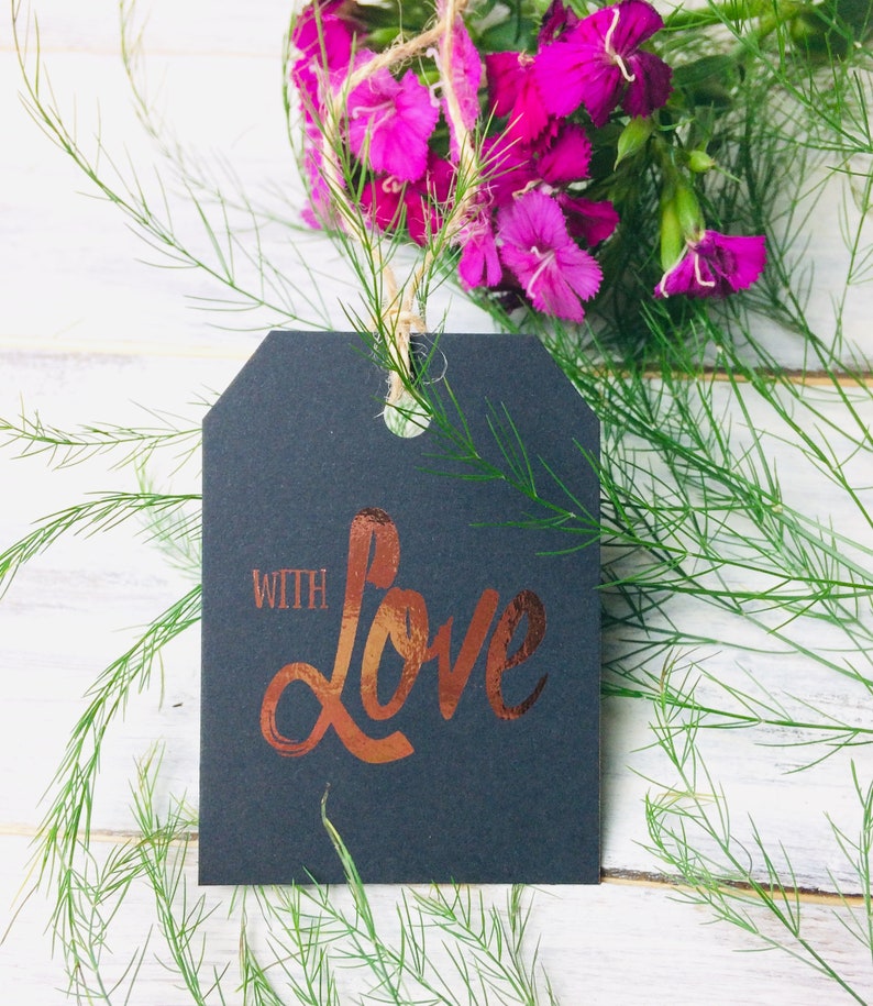 WITH LOVE TAGS real foil Pack of 10 hang tags handmade | Etsy