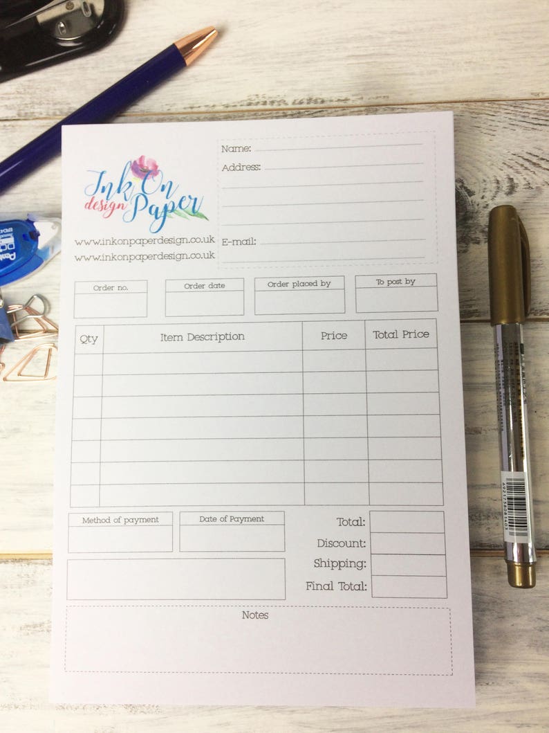 Order Receipt Book Custom Order Form Size A5 Sellers - Etsy