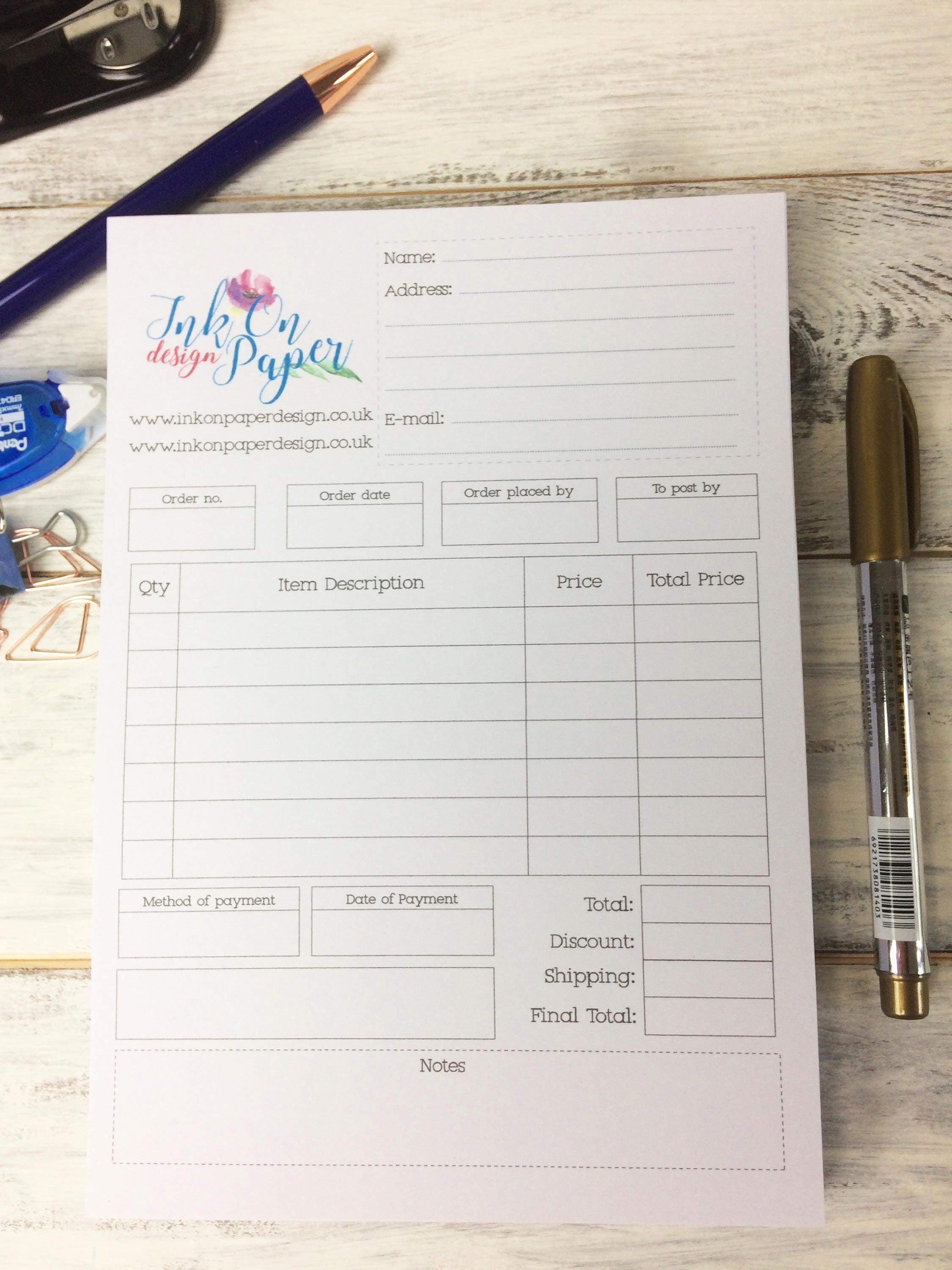 Order Receipt Book Custom Order Form Size A5 Sellers - Etsy