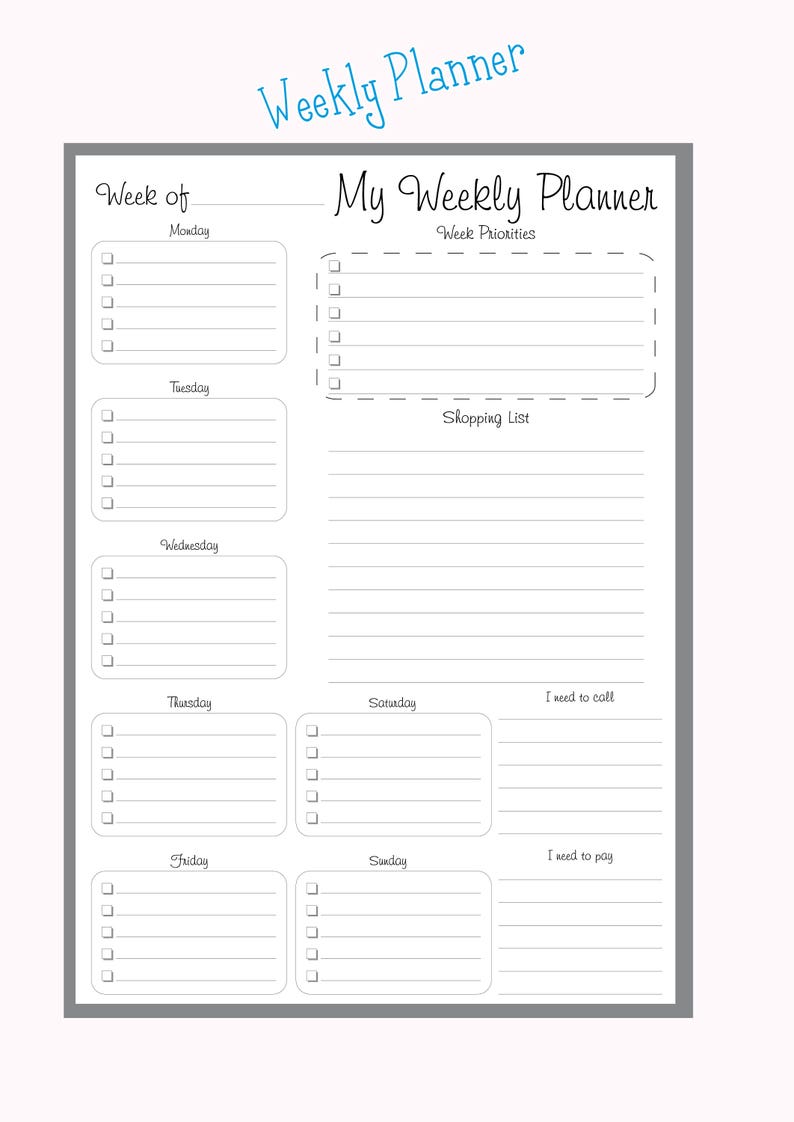 Printable Landscape Weekly Planner To Do List Pad A4 Size