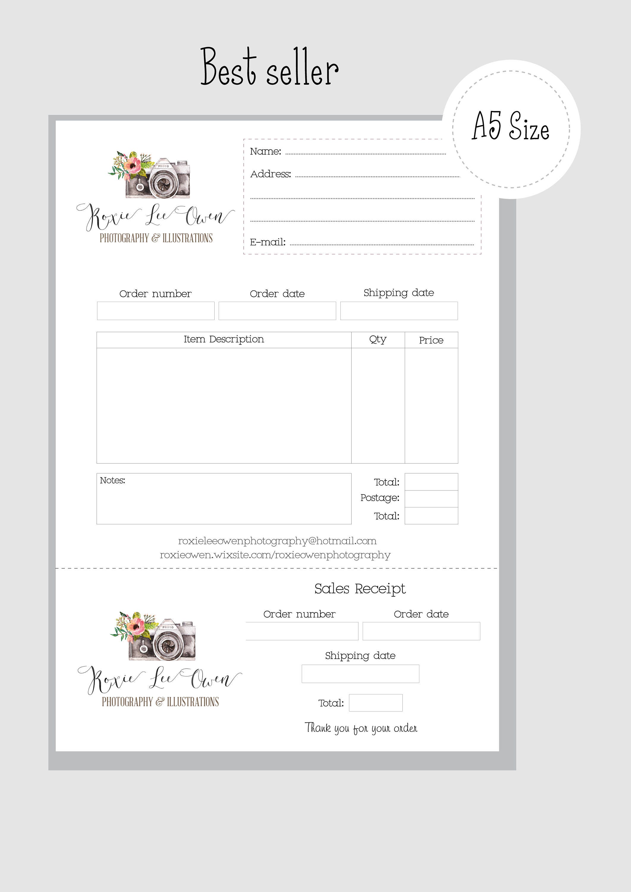 Custom Order Book, Receipt Slip, Sellers Stationery, A5 Size, Tear Away ...