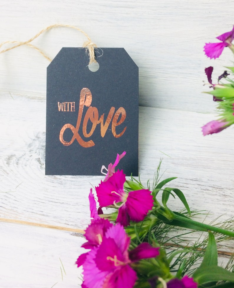 WITH LOVE TAGS real foil Pack of 10 hang tags handmade | Etsy