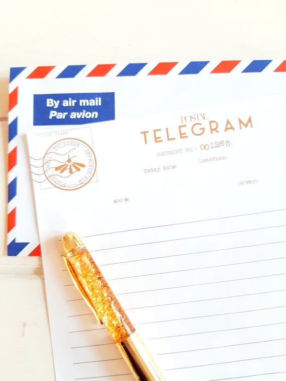 Blank Telegram design with BY AIR MAIL envelope metallic | Etsy