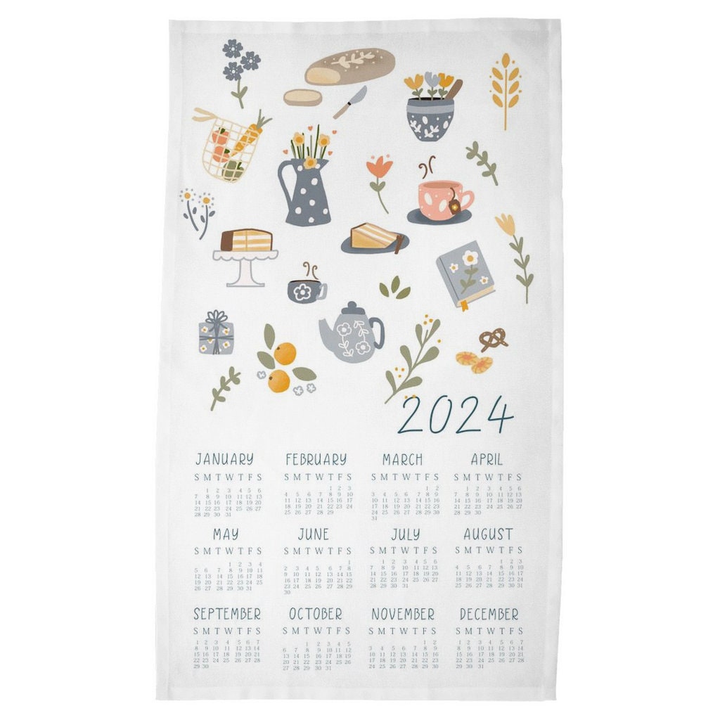 2024 Tea Towel Calendar Tea and Cake Kitchen Dish Towel Calendar by ...