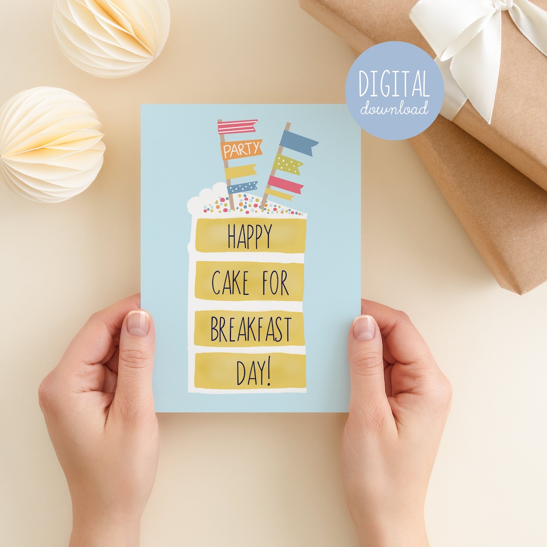 Funny Birthday Cake Card: Illustrated Printable Greeting (digital ...