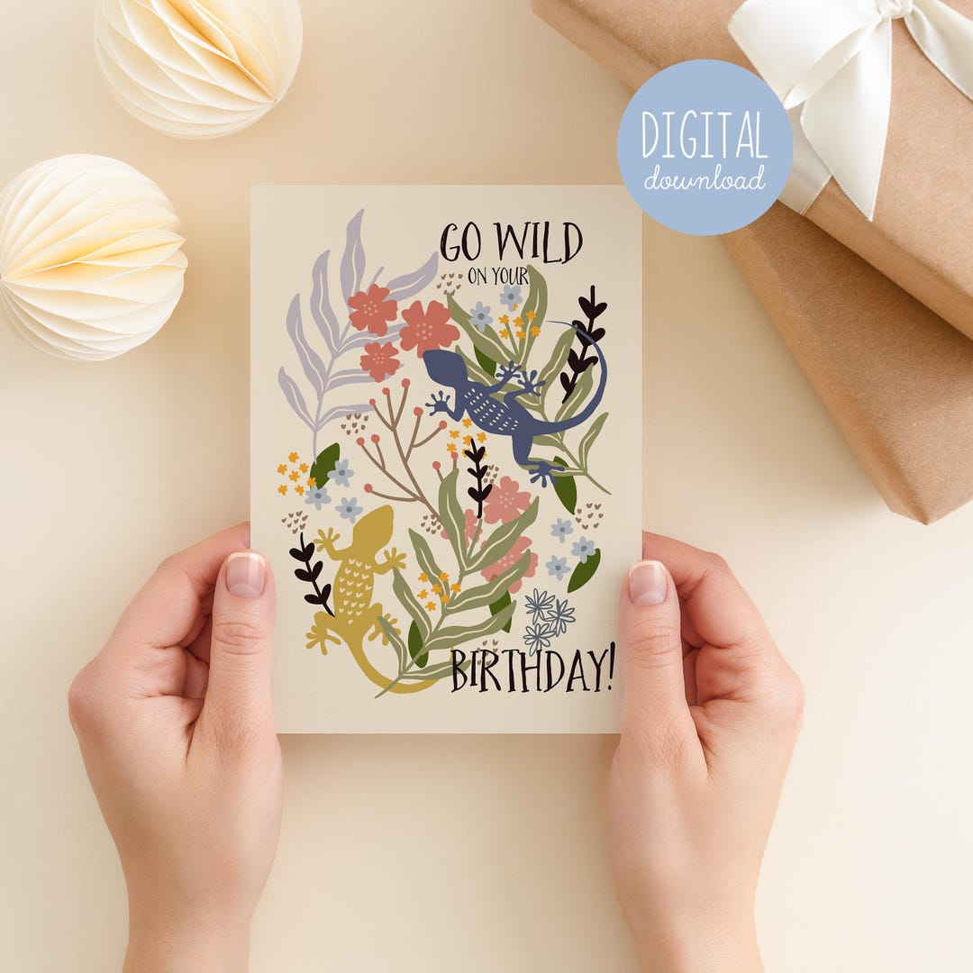 Gecko Happy Birthday Printable Card Gecko Lovers Gift Instant Birthday ...