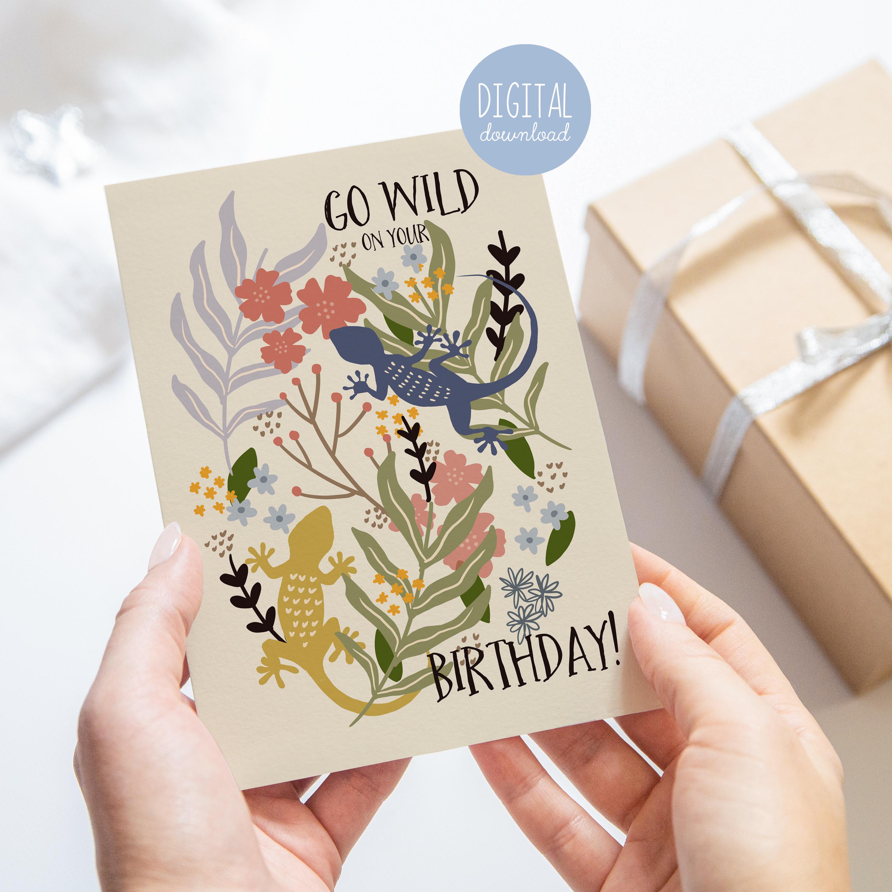 Gecko Happy Birthday Printable Card Gecko Lovers Gift Instant Birthday ...