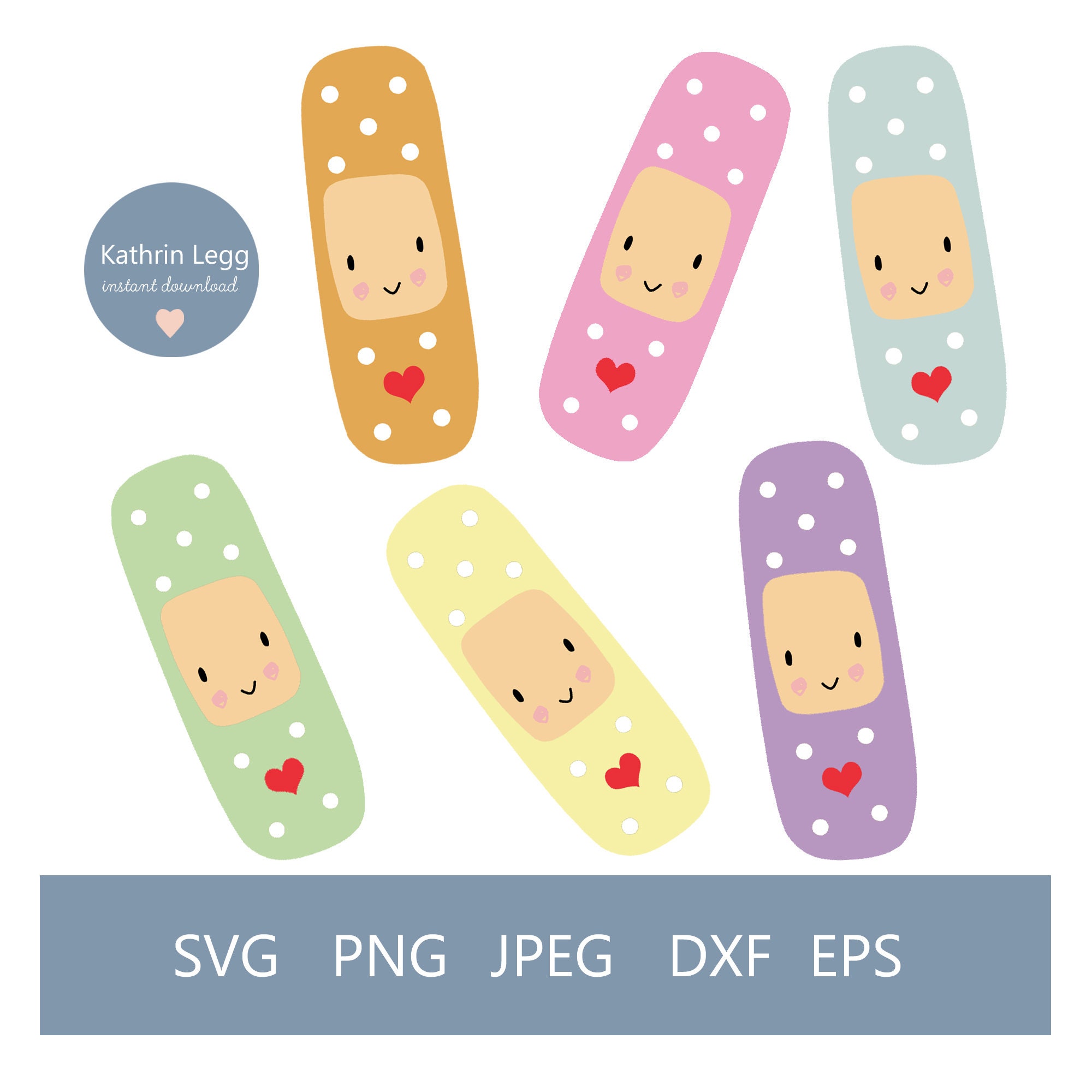 Kawaii Plaster SVG Clipart Bundle PNG Instant Download Get Well Soon ...