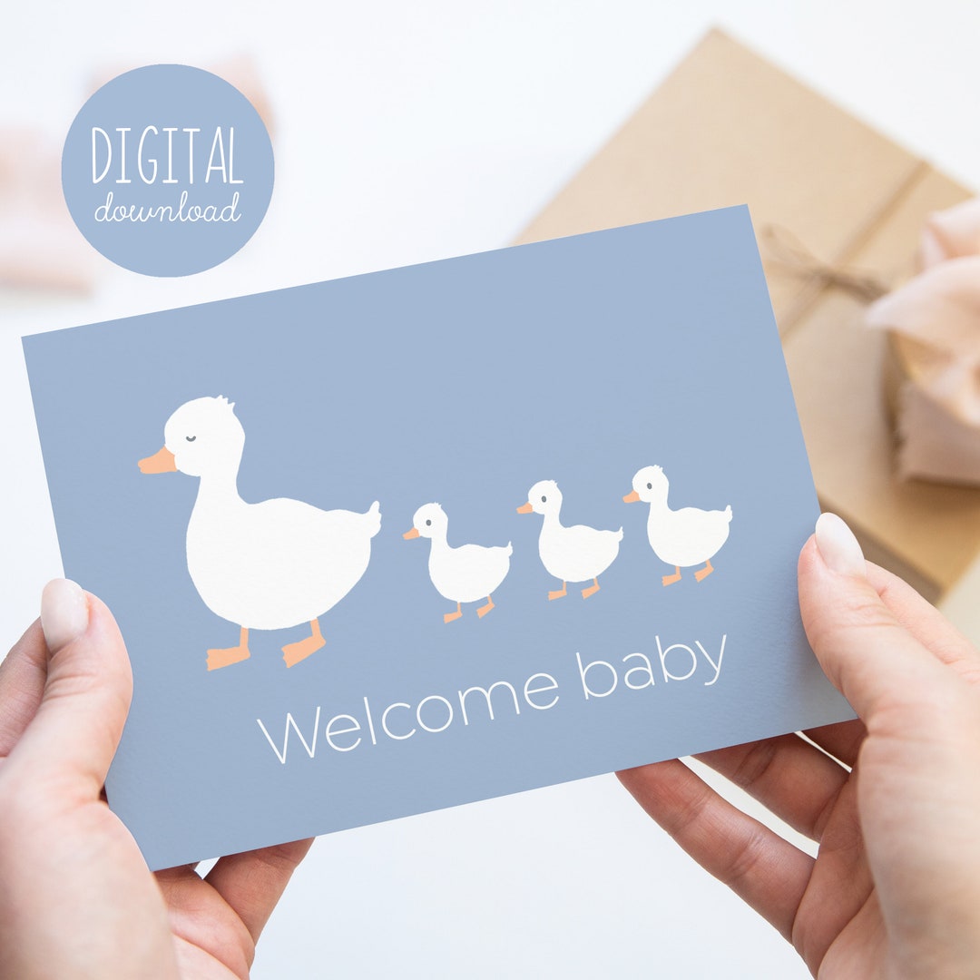 Welcome Baby Greeting Card Printable Baby Shower Card With Ducklings ...