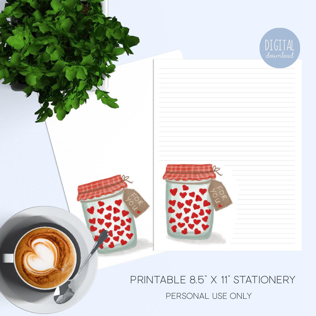 Printable Valentines Day Stationery Letter Writing Set Heartfelt Lined ...