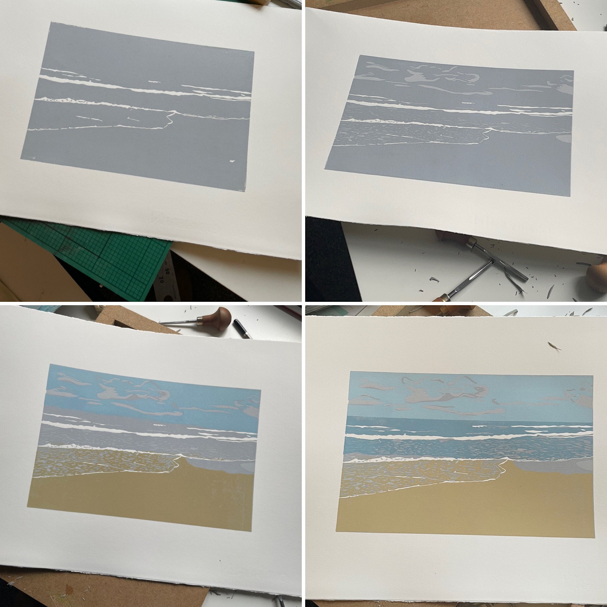 Beach, Linocut, Original Hand Made Print - Etsy