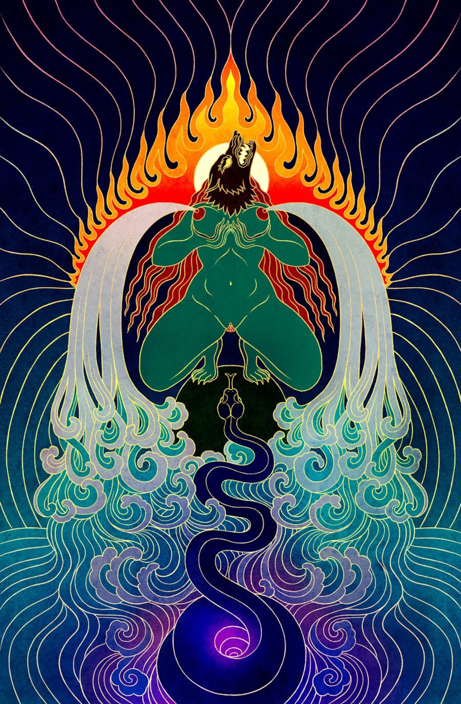 Nectar Lustre Print Snake Serpent Kundalini Wolf Goddess - Etsy