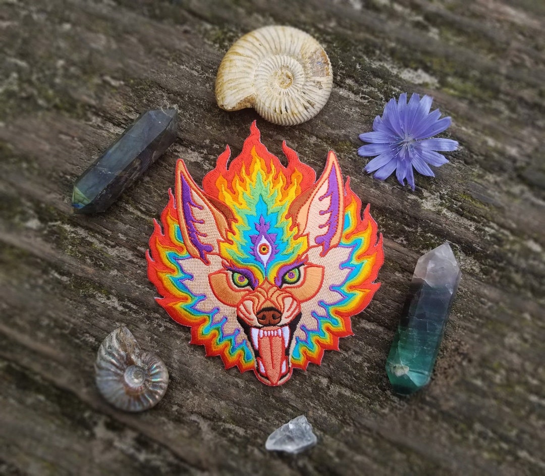 Coyote Spirit - Embroidered Patch Rainbow Fire Snarl Yote - Etsy