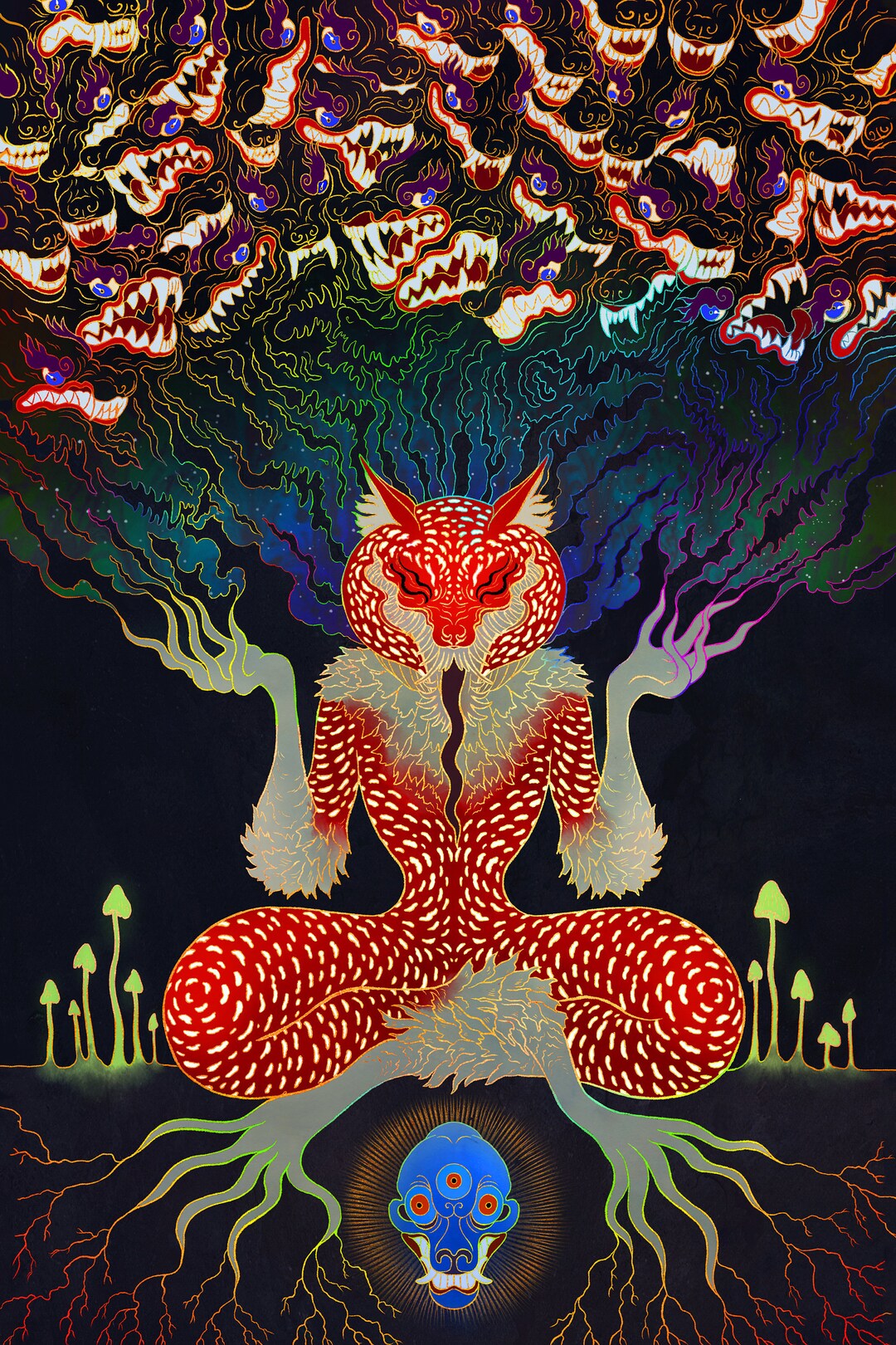 Haze From the Grave Lustre Print Mushroom Amanita Muscaria Spirit Fox ...