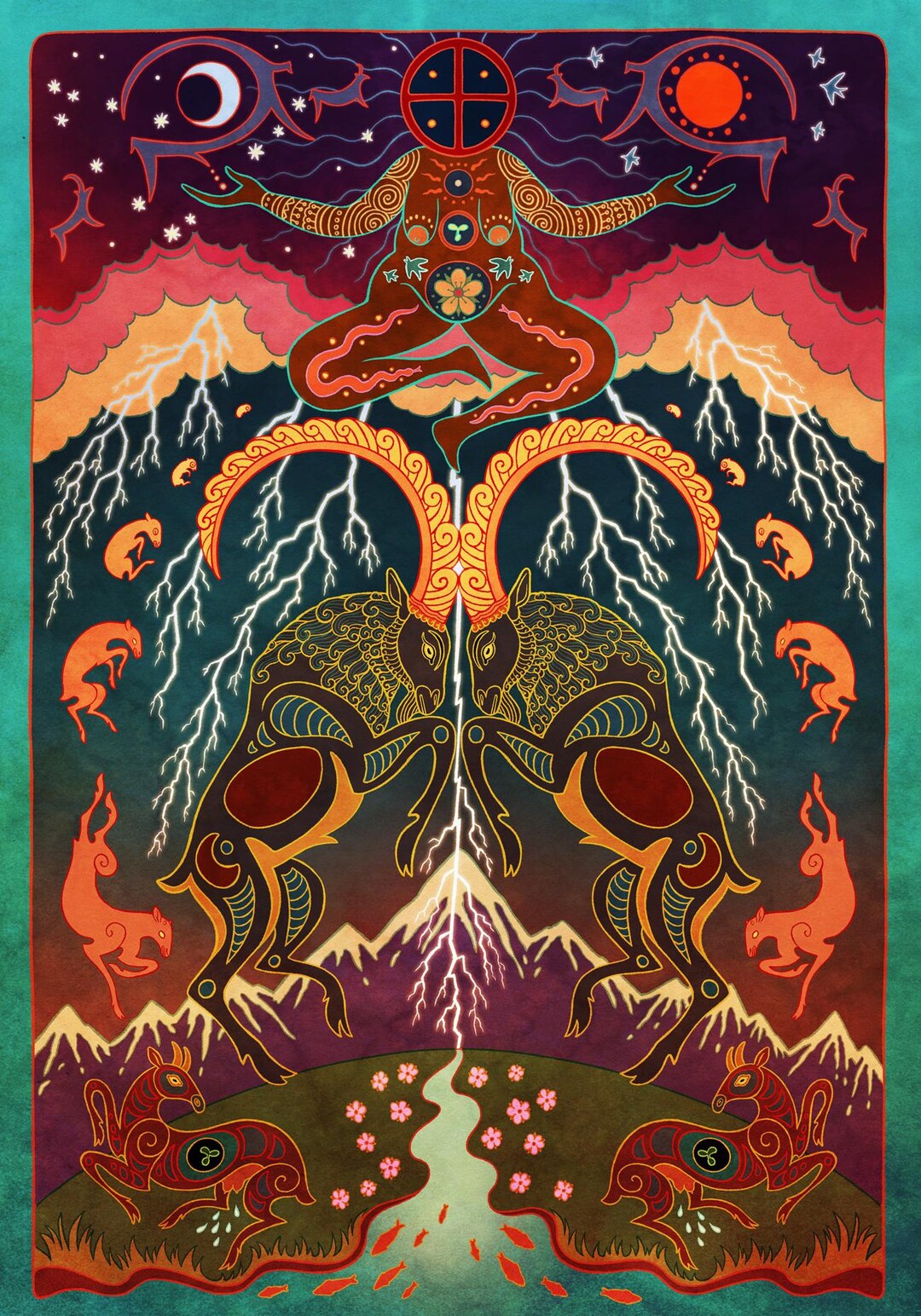 Thunderborn Print - Ibex Capricorn Solstice Animal Spiritual Pagan ...