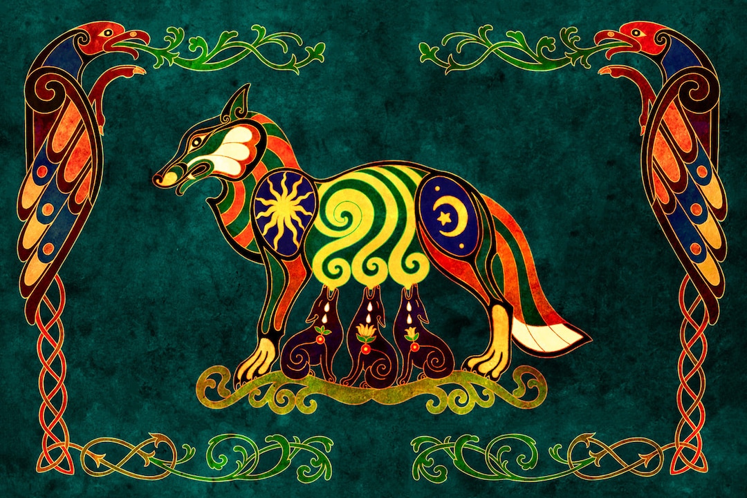 Gaia Print - Mother Wolf Children Celtic Knotwork Book of Kells Sun ...