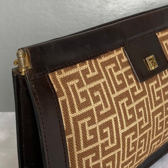 PIERRE BALMAIN Vintage Brown Canvas Monogram Clutch B… - Gem