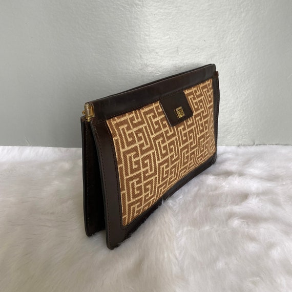 PIERRE BALMAIN Vintage Brown Canvas Monogram Clutch B… - Gem