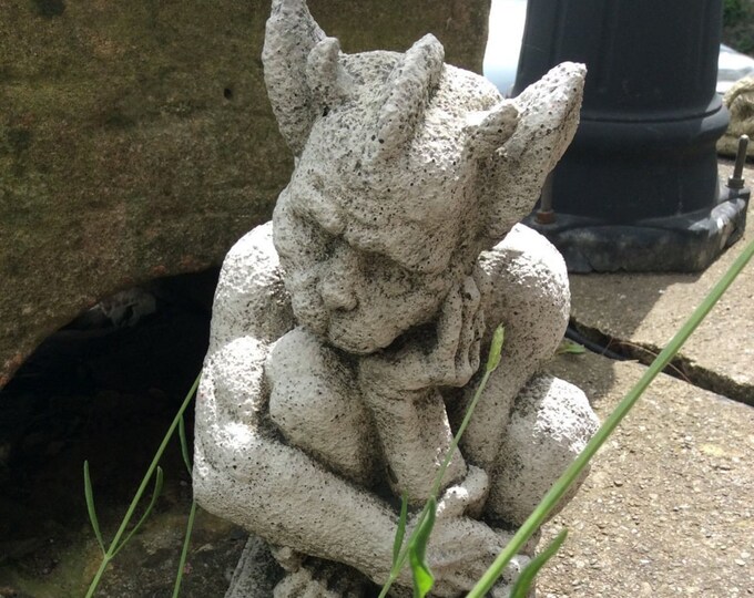 Stone Garden Gargoyle Sitting Garden Ornament - Etsy