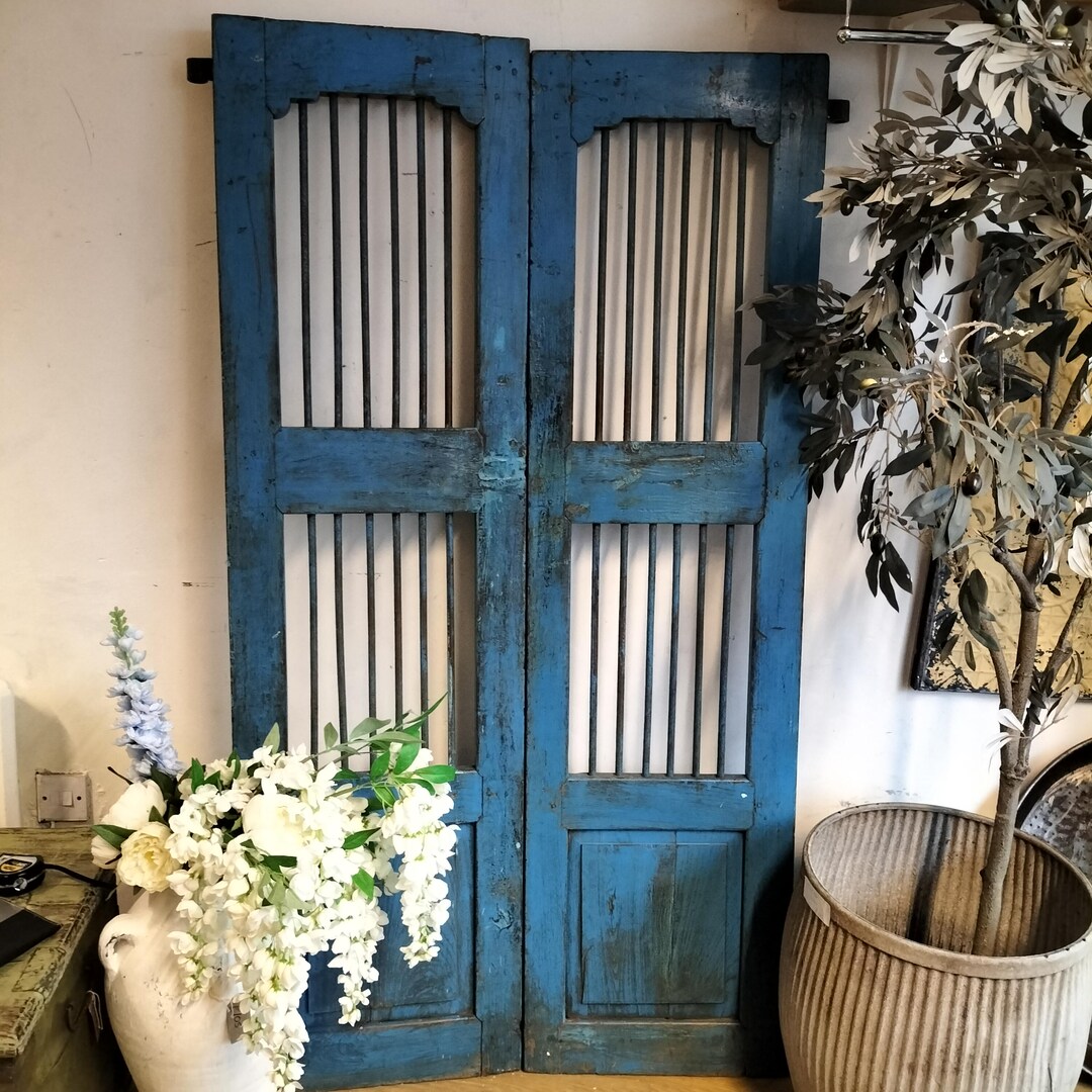 Antique Indian Shutter Doors Iron Rails Shutters - Etsy
