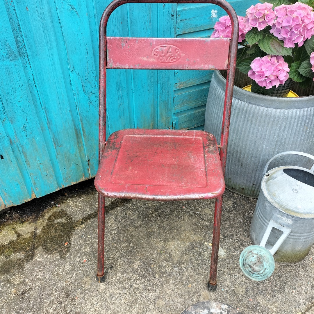Chair Vintage Indian Folding Iron Chair Red Star Embossed - Etsy
