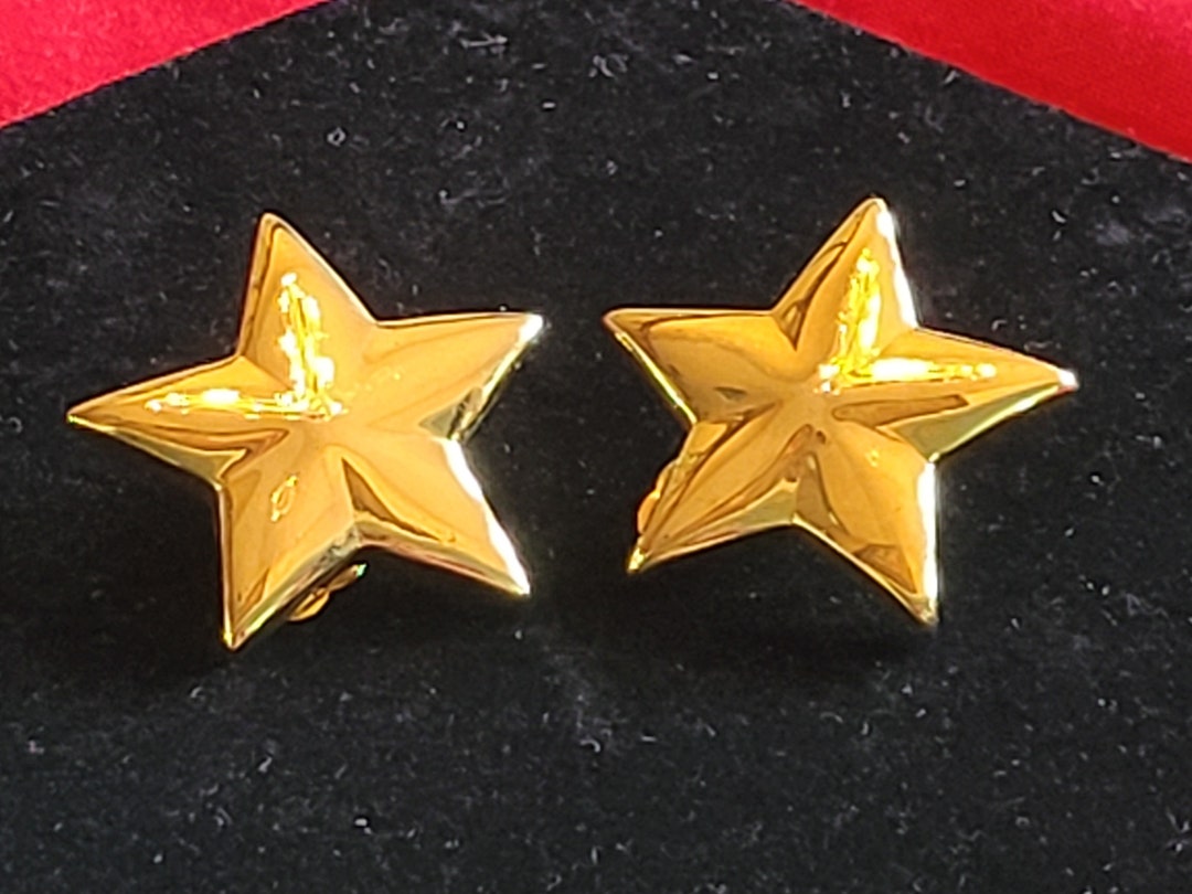Gold Tone Clip on Star Earrings Button Style - Etsy