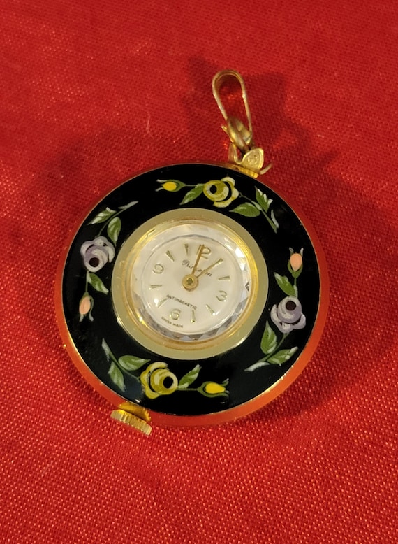 Vintage enameled pendant pocket watch 1960s hand pain… - Gem