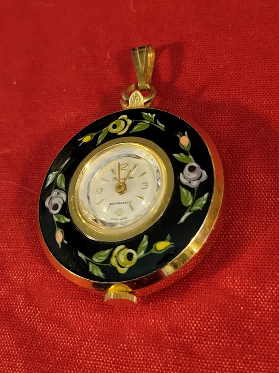 Vintage enameled pendant pocket watch 1960s hand pain… - Gem