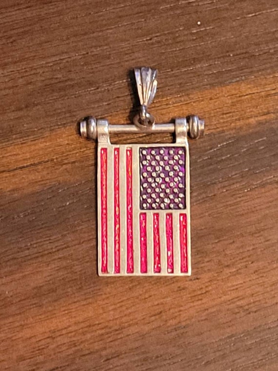 Sterling Silver Enameled American Flag Pendant - Gem