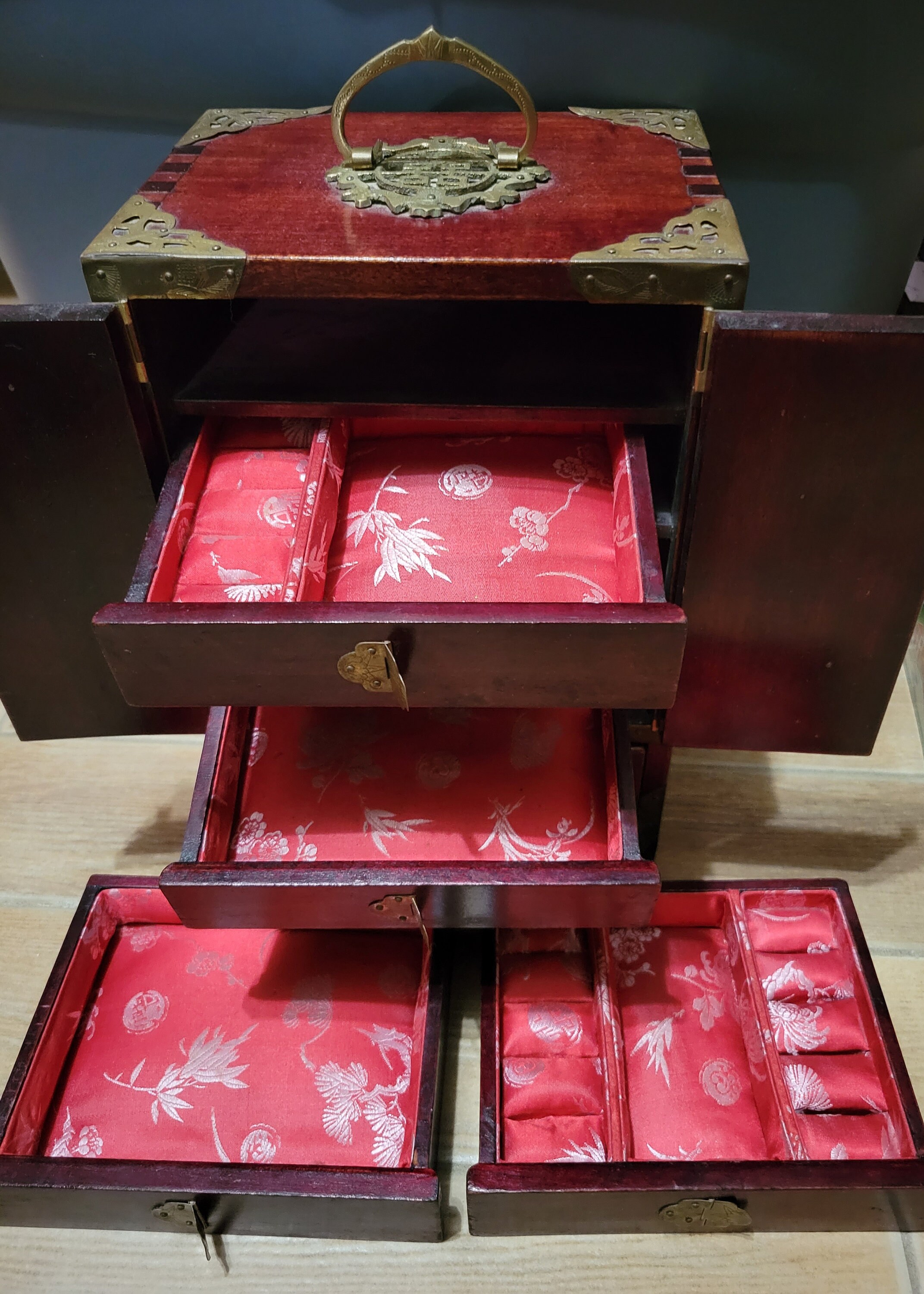 Vintage Rosewood Wood Carved Jade Brass Jewelry Chest Box - Etsy