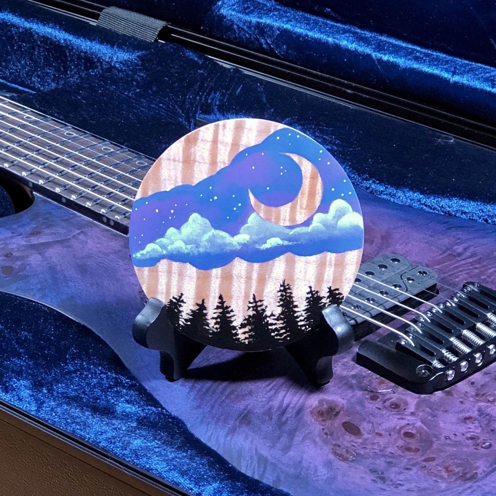 Flamed Maple Wood Art, Purple Sky Crescent Moon Scene, Exotic Wood ...