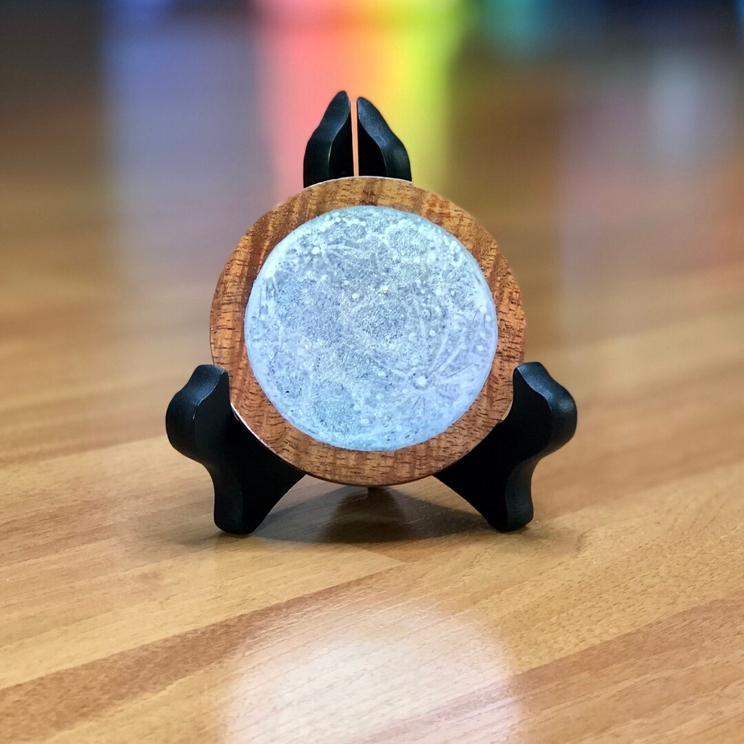 Koa Full Moon, Stand Included, Silver Moon Hand Painted on Exotic Koa ...