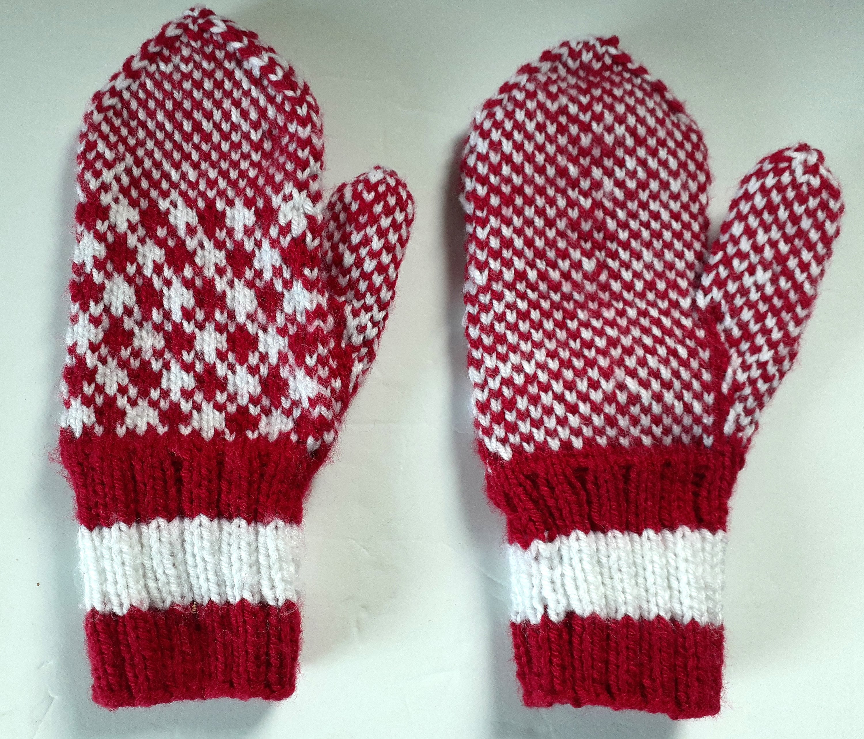 Handknit Newfoundland Mittens, Red and White Double Knit Mittens ...
