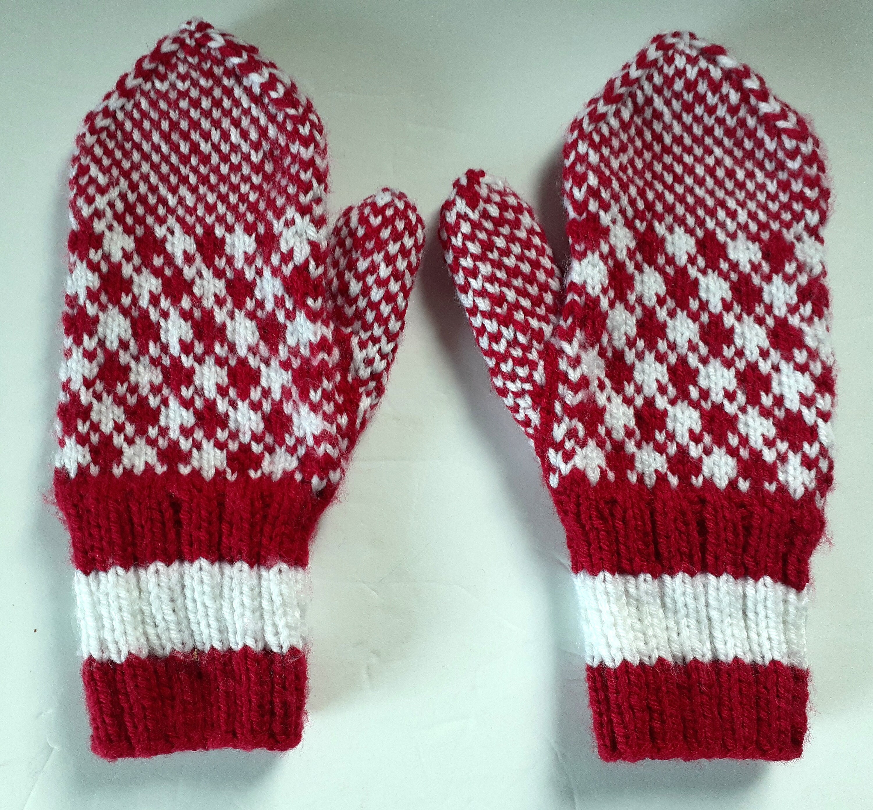 Handknit Newfoundland Mittens, Red and White Double Knit Mittens ...