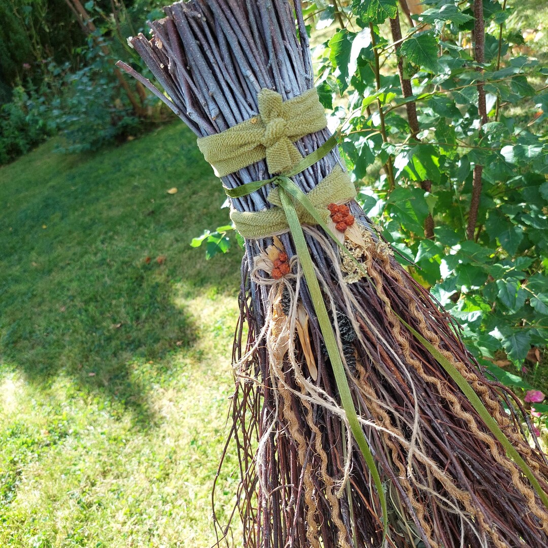 Handmade Besom Broom: 'wild Glade' Green Witch Decor, Natural Birch ...