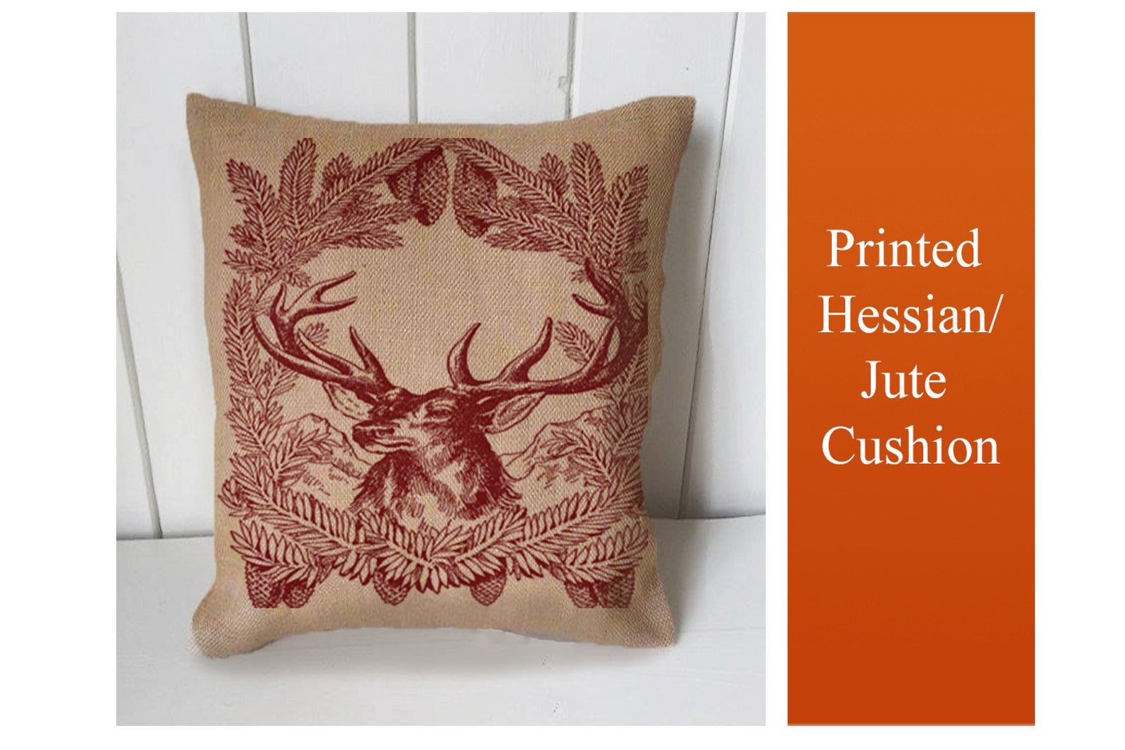 Stag Deer - Cushion Fabric Panel or Case or With Filling Rustic Natural ...