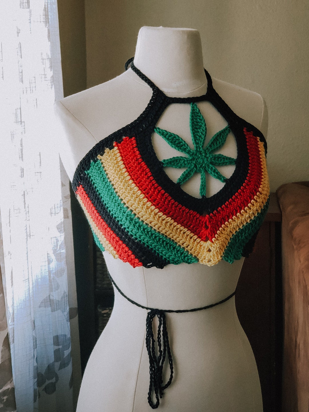 Rastafari Women's Pot Leaf Crochet Top | 420 Festival Top | Marijuana ...