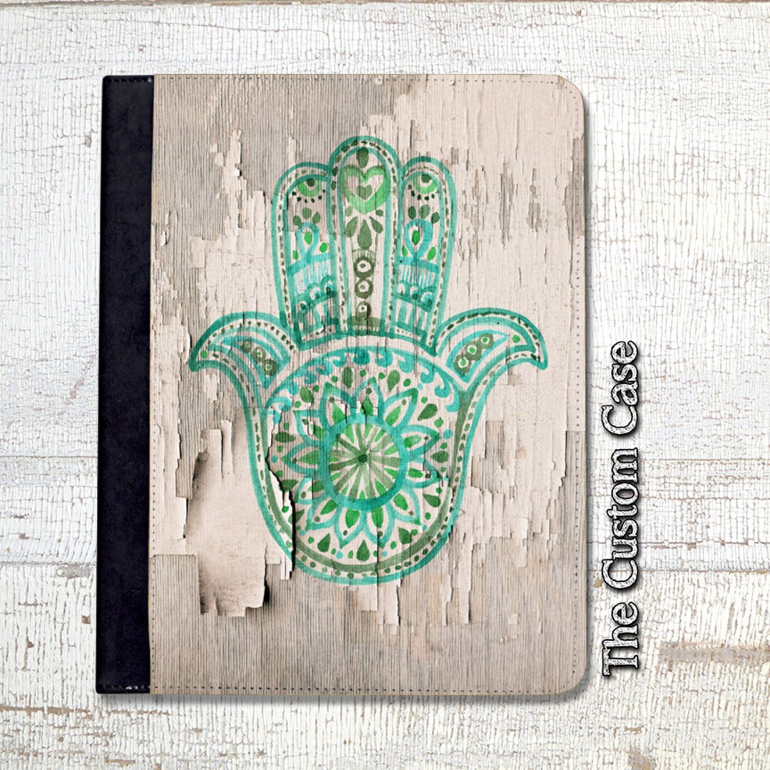 Turquoise Hamsa Hand on Wood iPad Case, Watercolor Hamsa, Distressed ...