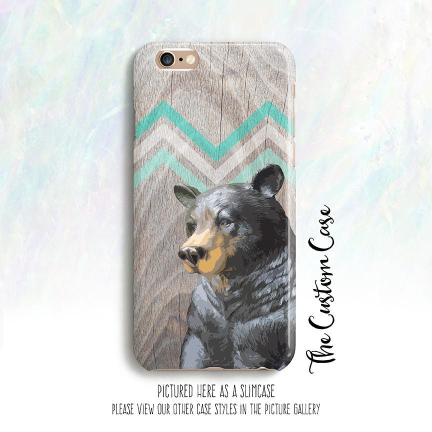 Bear Phone Case Grizzly Bear Bear and Chevron on Wood Case | Etsy