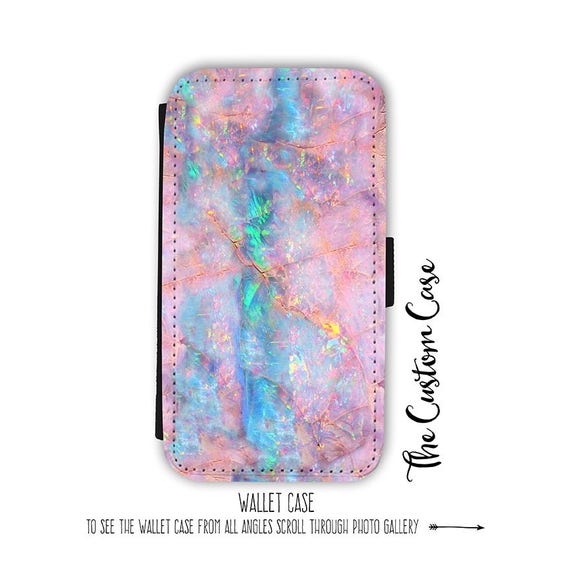 Pink Opal Wallet Phone Case Soft Pink and Turquoise Opal | Etsy