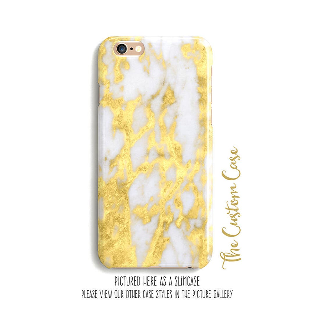 Gold Marble Stone Phone Case, White Marble With Gold Veins, Gemstone ...