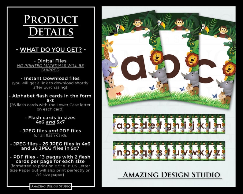 Jungle Alphabet Flash Cards Printable Abc Zoo a to Z Cards Instant ...