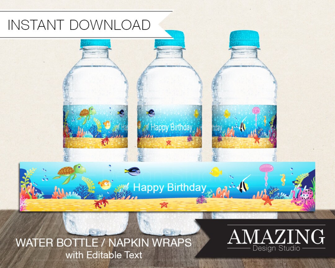 Under the Sea Water Bottle Labels or Napkin Wraps: DIY Editable ...