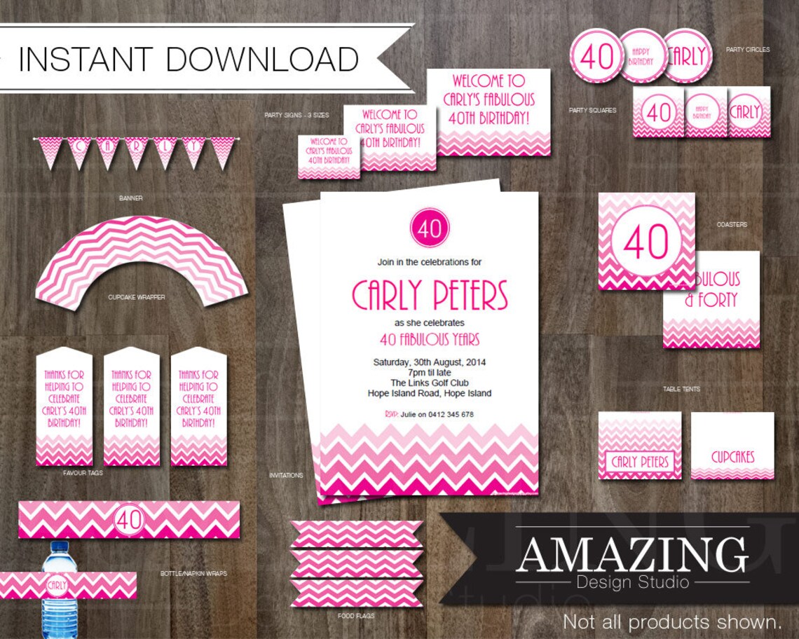 PINK OMBRE CHEVRON Editable Party Printable Kit Instant - Etsy Canada